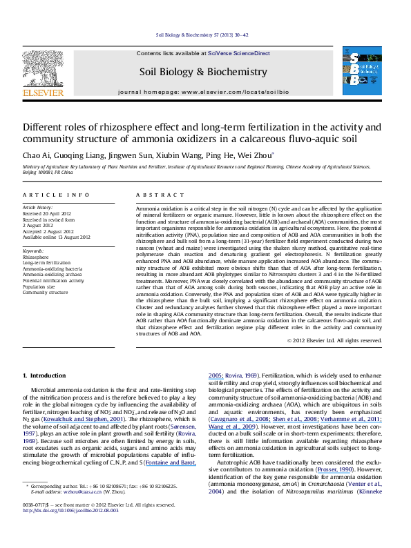 (PDF) Different roles of rhizosphere effect and long-term fertilization in the activity and ...