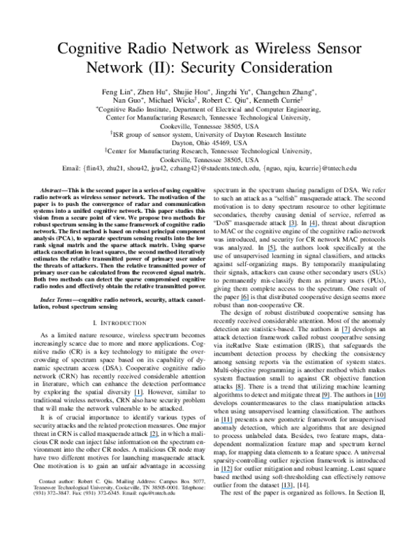 Pdf Cognitive Radio Network As Wireless Sensor Network Ii Security