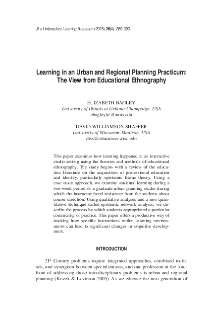(PDF) Learning in an Urban and Regional Planning Practicum: The View ...