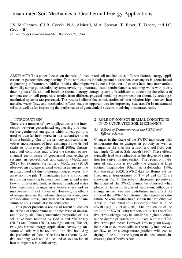 (PDF) Unsaturated Soil Mechanics in Geothermal Energy Applications. Unsaturated Soils: Research ...
