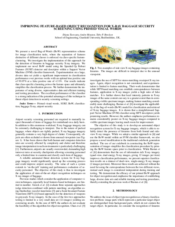 Pdf Improving Feature Based Object Recognition For X Ray Baggage Security Screening Using