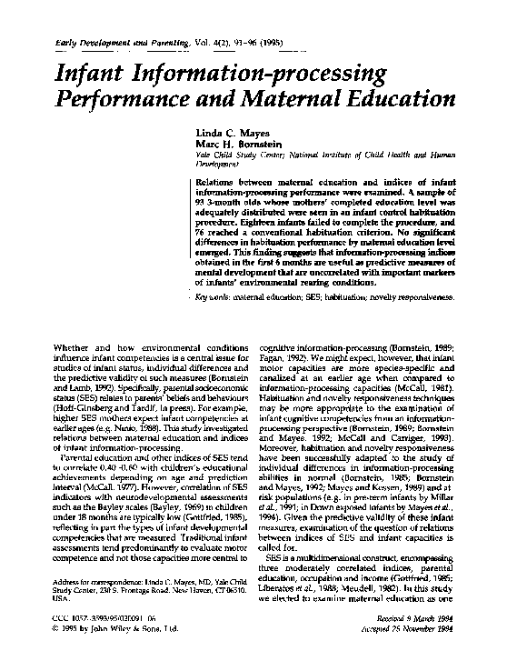 (PDF) Infant information-processing performance and maternal education