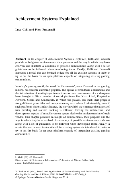 (PDF) Achievement systems explained