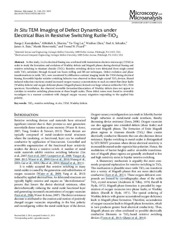 (PDF) In Situ TEM Imaging of Defect Dynamics under Electrical Bias in ...