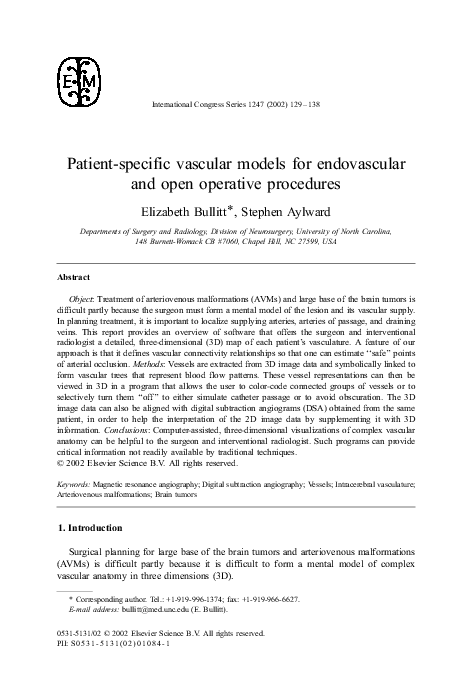 (PDF) Patient-specific vascular models for endovascular and open operative procedures