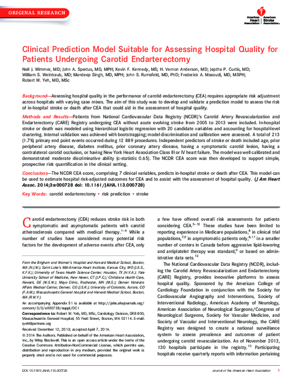 (PDF) Clinical prediction model suitable for assessing hospital quality ...