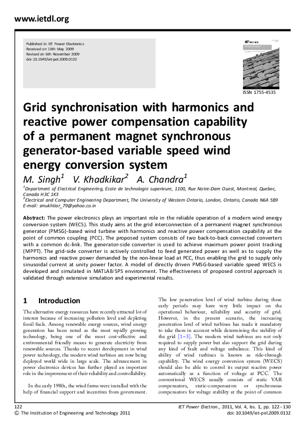 (PDF) Grid synchronisation with harmonics and reactive power compensation capability of a ...
