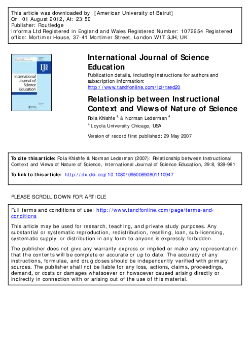 (PDF) Relationship between Instructional Context and Views of Nature of ...