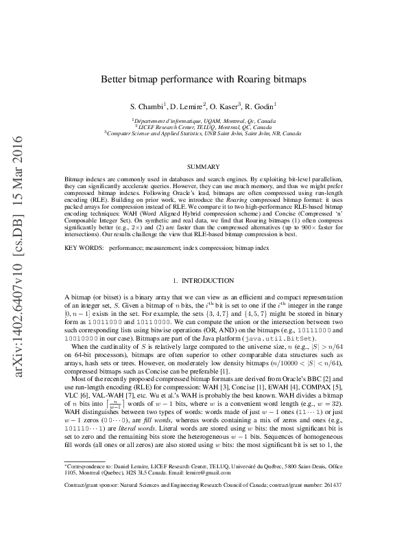 (PDF) Better bitmap performance with Roaring bitmaps