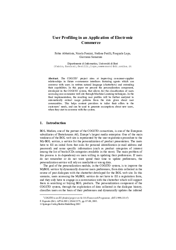 (PDF) User Profiling in an Application of Electronic Commerce