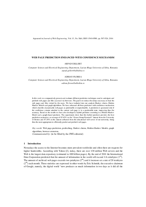 (PDF) Web page prediction enhanced with confidence mechanism | Adrian ...
