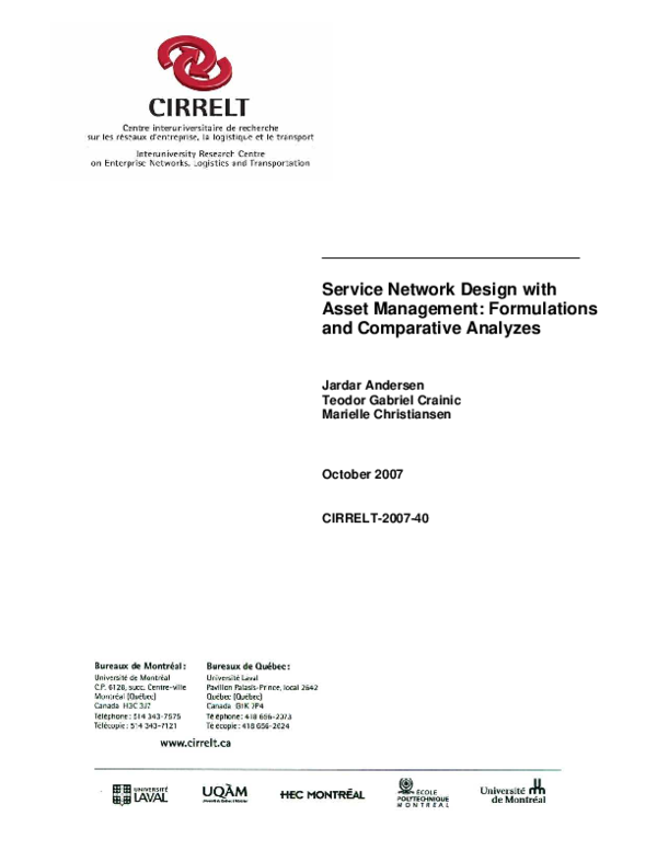 (PDF) Service network design with asset management: Formulations and ...