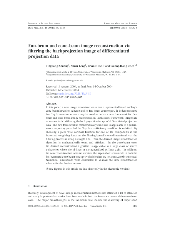 Fan Beam And Cone Beam Image Reconstruction Via Filtering The Backprojection Image Of