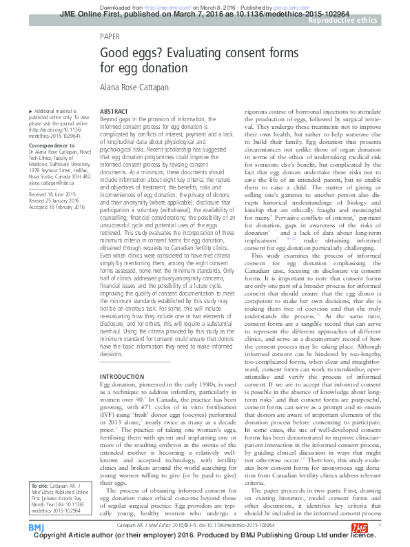 (PDF) Good Eggs? Evaluating consent forms for egg donation
