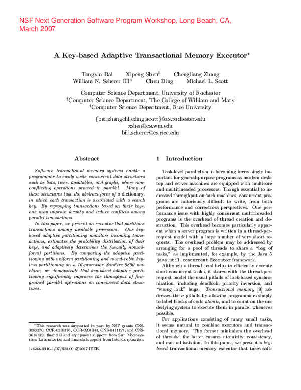 (PDF) A key-based adaptive transactional memory executor