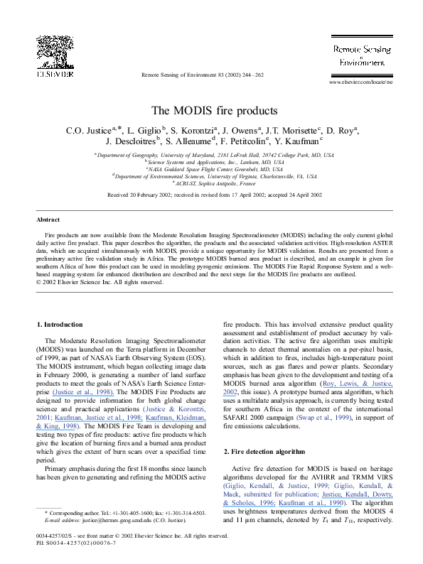 (PDF) The MODIS fire products