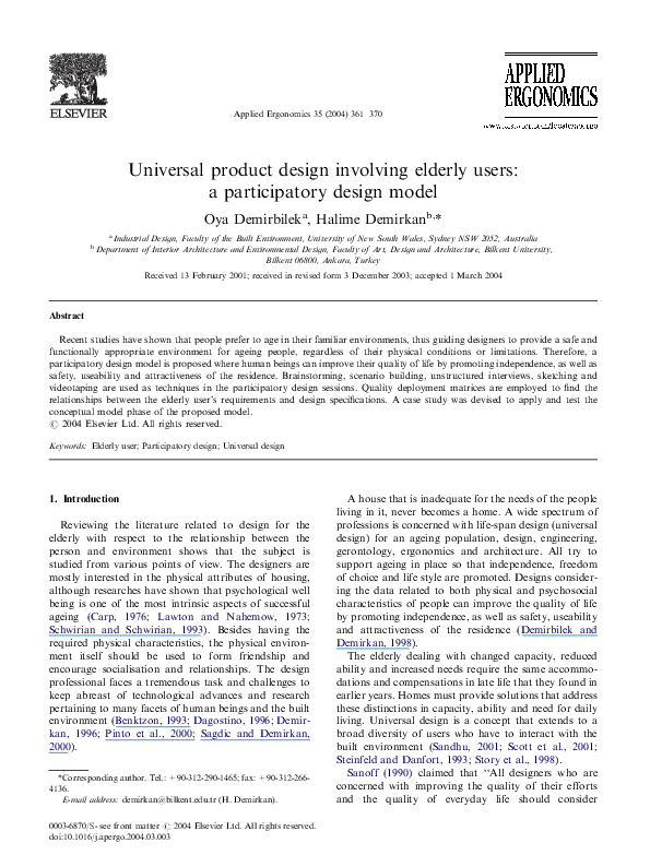 (PDF) Universal product design involving elderly users: a participatory ...