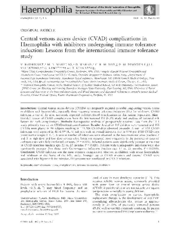 (PDF) Central venous access device (CVAD) complications in Haemophilia ...