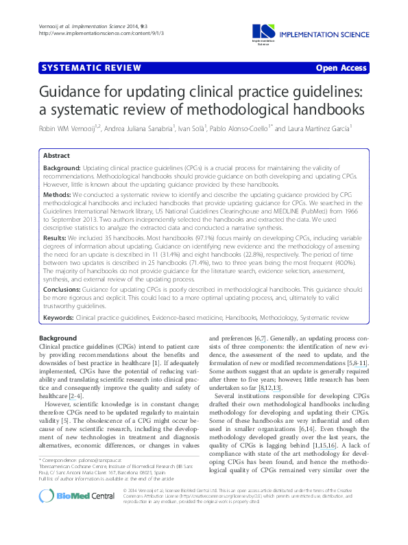 (PDF) Guidance for updating clinical practice guidelines: A systematic ...