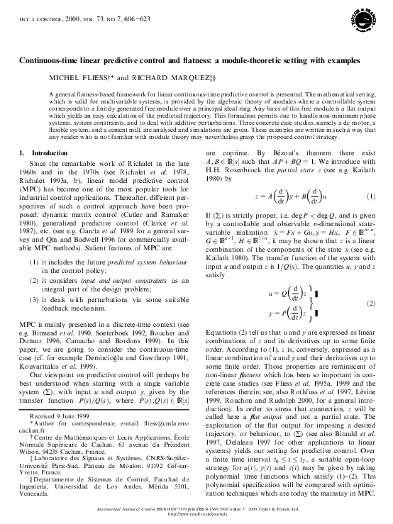 (PDF) Continuous-time linear predictive control and flatness: A module ...