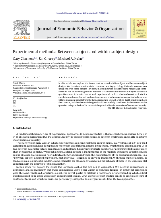 (PDF) Experimental methods: Between-subject and within-subject design