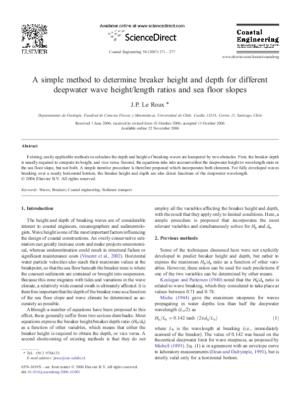 (PDF) A simple method to determine breaker height and depth for ...