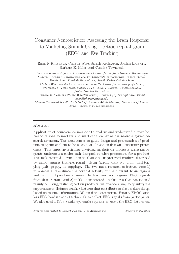 (PDF) Consumer neuroscience: Assessing the brain response to marketing stimuli using ...
