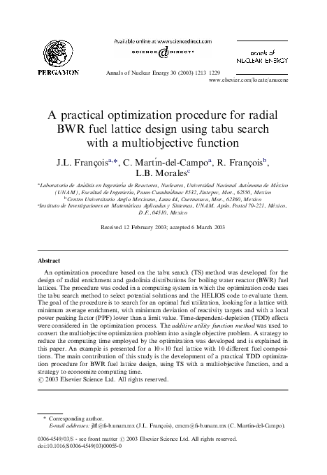 (PDF) A practical optimization procedure for radial BWR fuel lattice design using tabu search ...