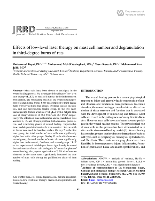 (PDF) Effects of low-level laser therapy on mast cell number and ...