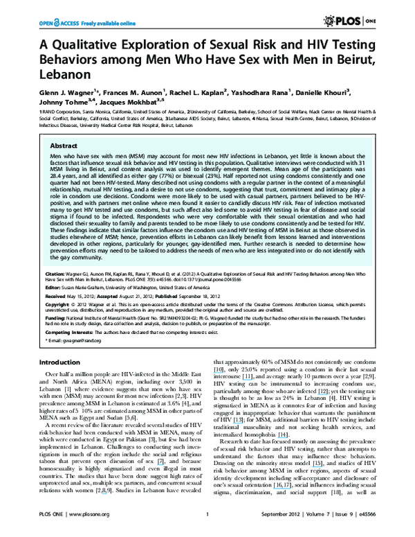 Pdf A Qualitative Exploration Of Sexual Risk And Hiv Testing Behaviors Among Men Who Have Sex