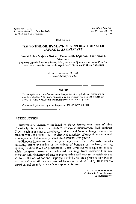 (PDF) Turpentine Oil Hydration Using Dealuminated Faujasite as Catalyst ...