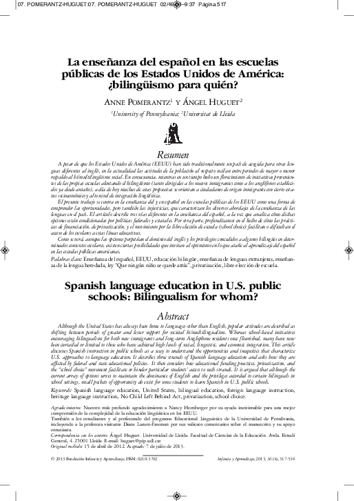 (PDF) La enseñanza del español en las escuelas públicas de los Estados ...