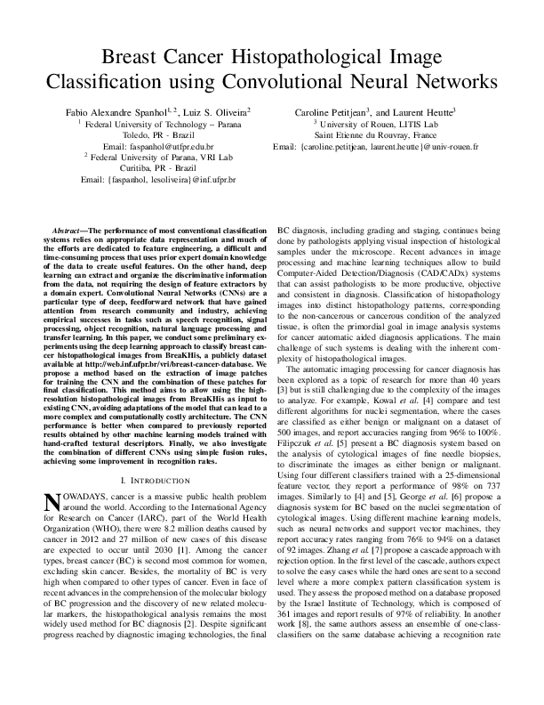 (PDF) Breast Cancer Histopathological Image Classification using Convolutional Neural Networks