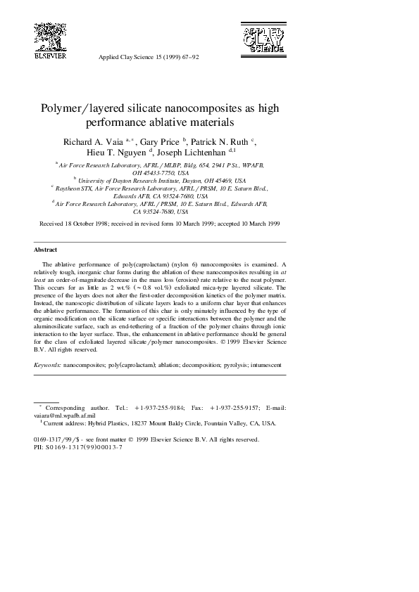 (PDF) Polymer/layered silicate nanocomposites as high performance ...