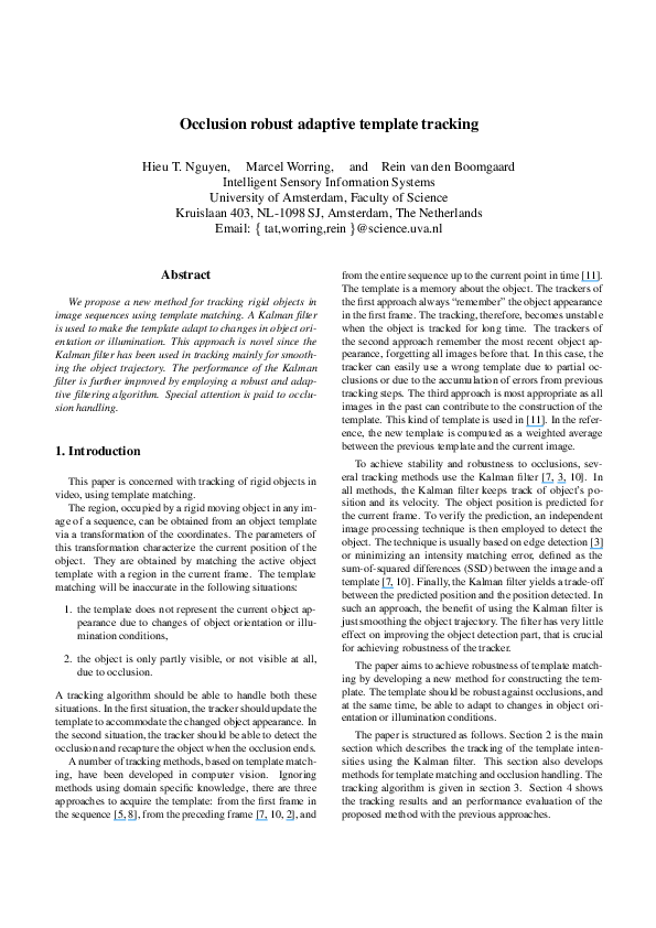 (PDF) Occlusion Robust Adaptive Template Tracking