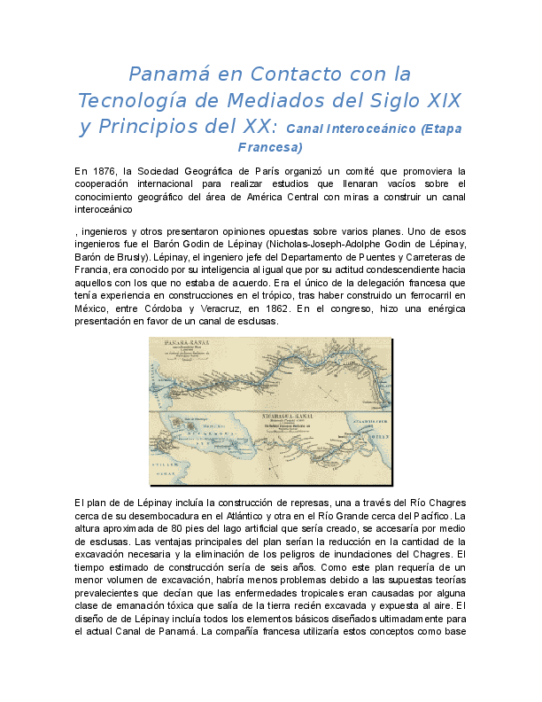 (DOC) Panamá en Contacto con la Tecnología de Mediados del Siglo XIX y Principios del XX: Canal