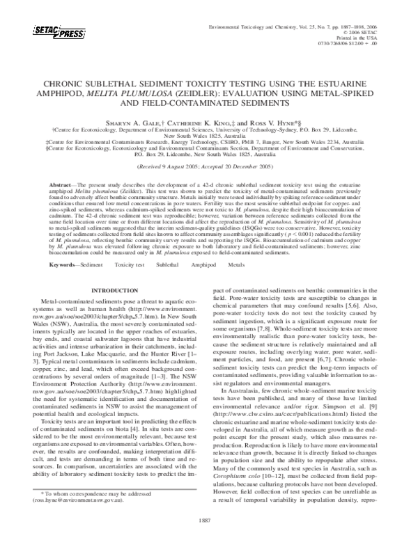 (PDF) Chronic Sublethal Sediment Toxicity Testing Using the Estuarine ...