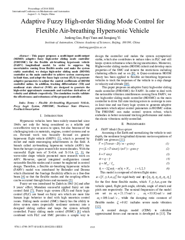 (PDF) Adaptive fuzzy high-order sliding mode control for flexible air-breathing hypersonic vehicle