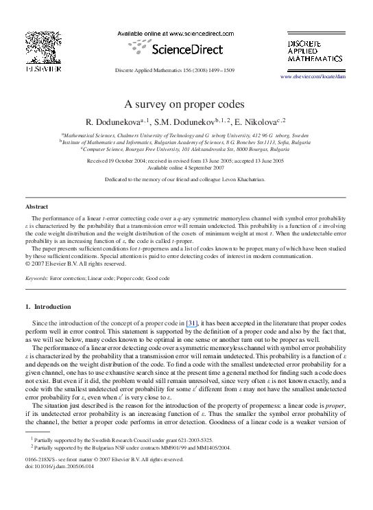 (PDF) A survey on proper codes