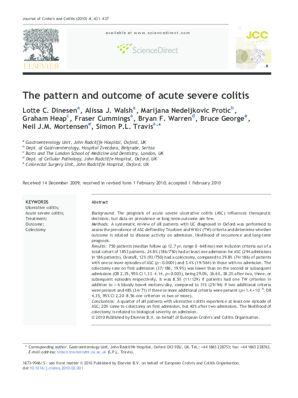 (PDF) The pattern and outcome of acute severe colitis