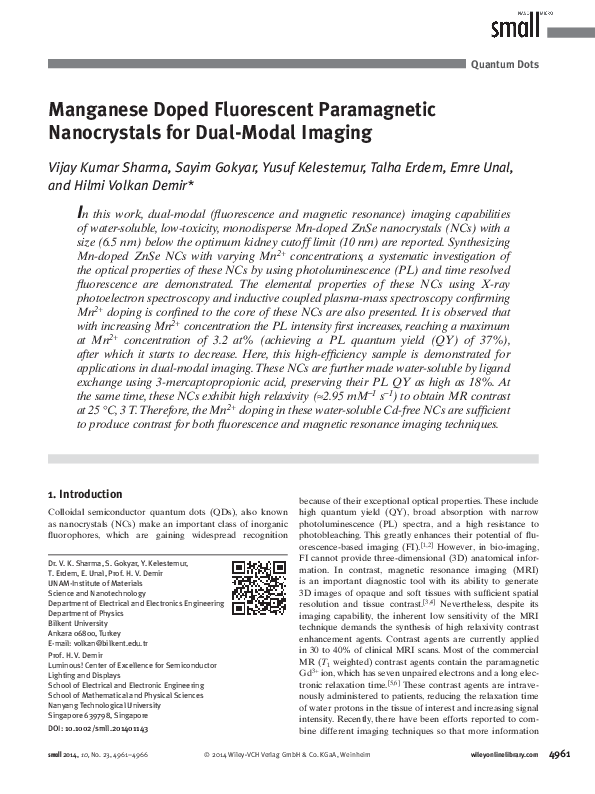 (PDF) Manganese doped fluorescent paramagnetic nanocrystals for dual ...
