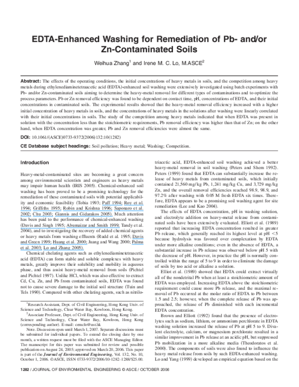 (PDF) EDTA-Enhanced Washing for Remediation of Pb and/or Zn ...