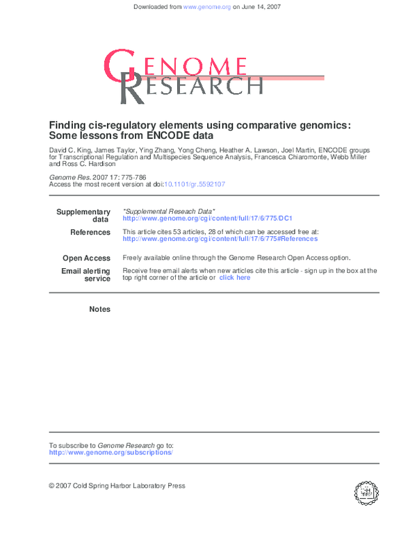 Pdf Finding Cis Regulatory Elements Using Comparative Genomics Some Lessons From Encode Data