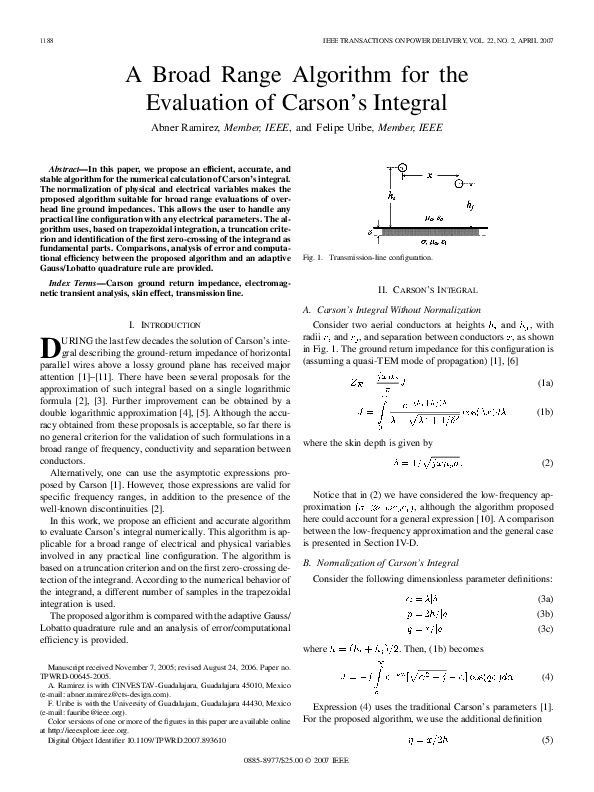 (PDF) A Broad Range Algorithm for the Evaluation of Carson's Integral