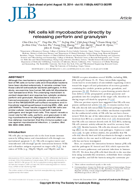 (PDF) NK cells kill mycobacteria directly by releasing perforin and ...