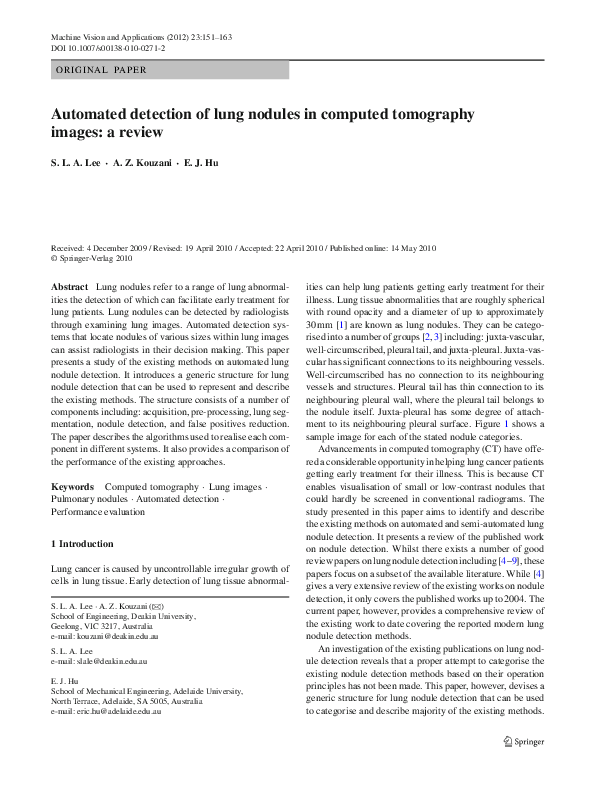 Pdf Automated Detection Of Lung Nodules In Computed Tomography Images