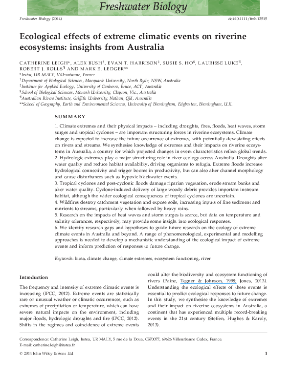 (PDF) Ecological effects of extreme climatic events on riverine ...