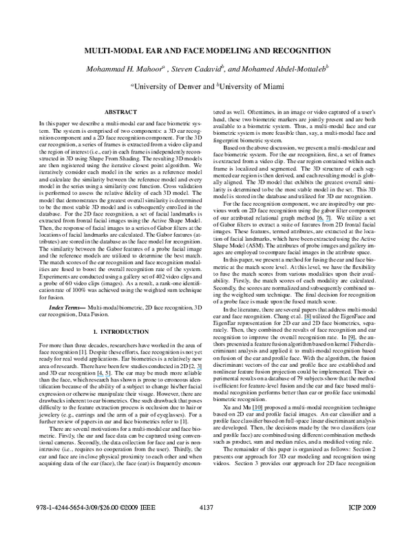 (PDF) Multimodal Ear and Face Modeling and Recognition