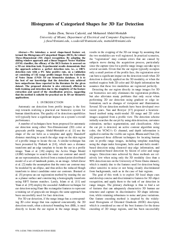 (PDF) Histograms of categorized shapes for 3D ear detection