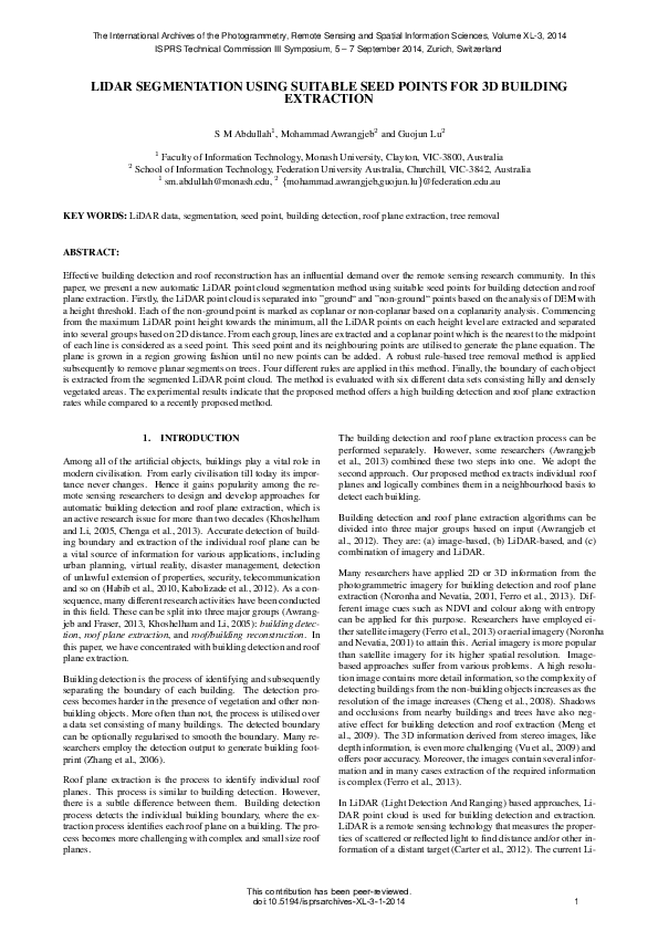 (PDF) LIDAR SEGMENTATION USING SUITABLE SEED POINTS FOR 3D BUILDING EXTRACTION